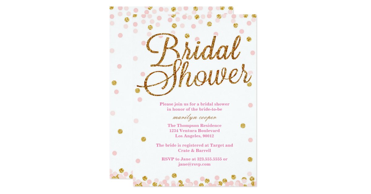 Pink And Gold Glitter Bridal Shower Invitations Zazzle