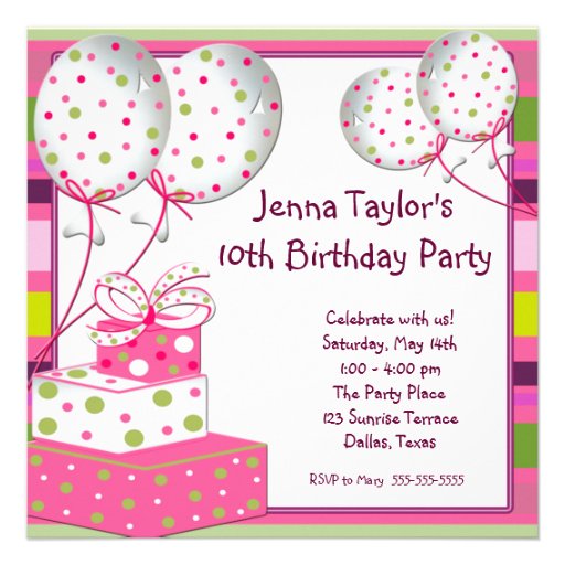 Pink Balloons Presents Girls Birthday Party 5 25x5 25 Square Paper 