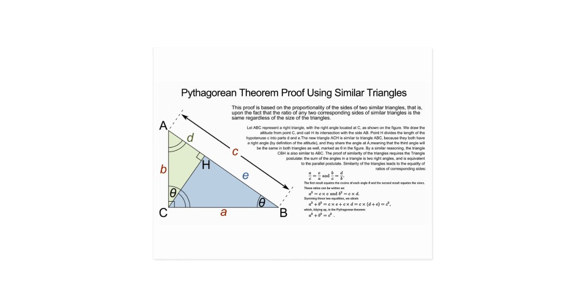 Pythagorean Theorem Proof Using Similar Triangles Postcard | Zazzle