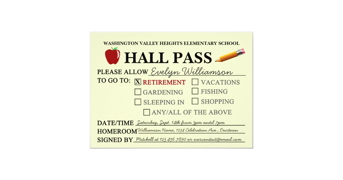 Retro Hall Pass Teacher Retiring Party Invitation Zazzle