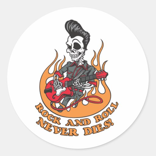 Rock And Roll Never Dies Skeleton Guitar Round Sticker Zazzle