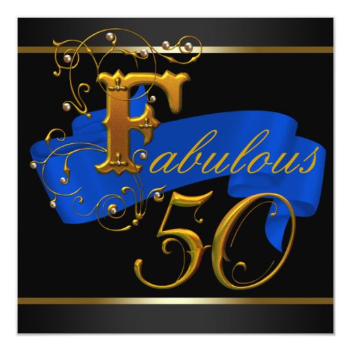Royal Blue And Gold Fabulous 50th Birthday Party Invitation Zazzle