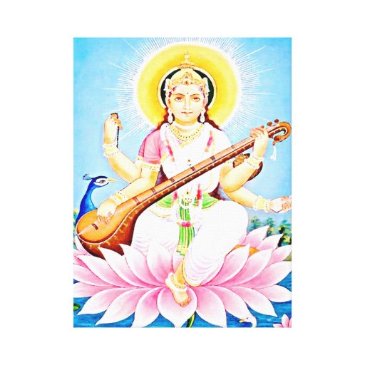 Saraswati Sitting on Pink Lotus Flower Gallery Wrapped Canvas | Zazzle Saraswati Sitting on Pink Lotus Flower Gallery Wrapped Canvas | Zazzle