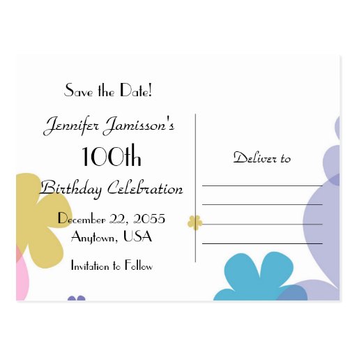 Save The Date 100th Birthday Celebration Postcard Zazzle