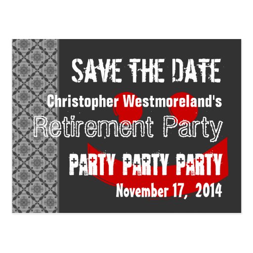 Save The Date Retirement Party Red Gray V01 Postcard Zazzle