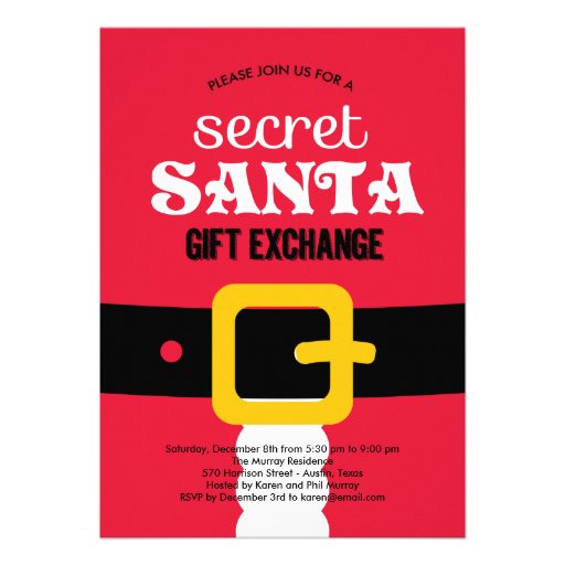 Secret Santa Christmas Party Invitations Personalized Invites