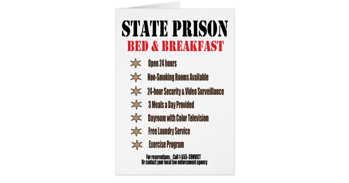 State Prison Bed And Breakfast Greeting Card Zazzle state-prison-bed-and-breakfast-greeting-card-zazzle