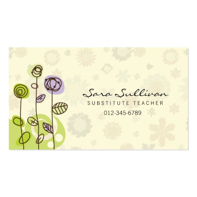 Substitute Teacher Business Card Doodle Flowers