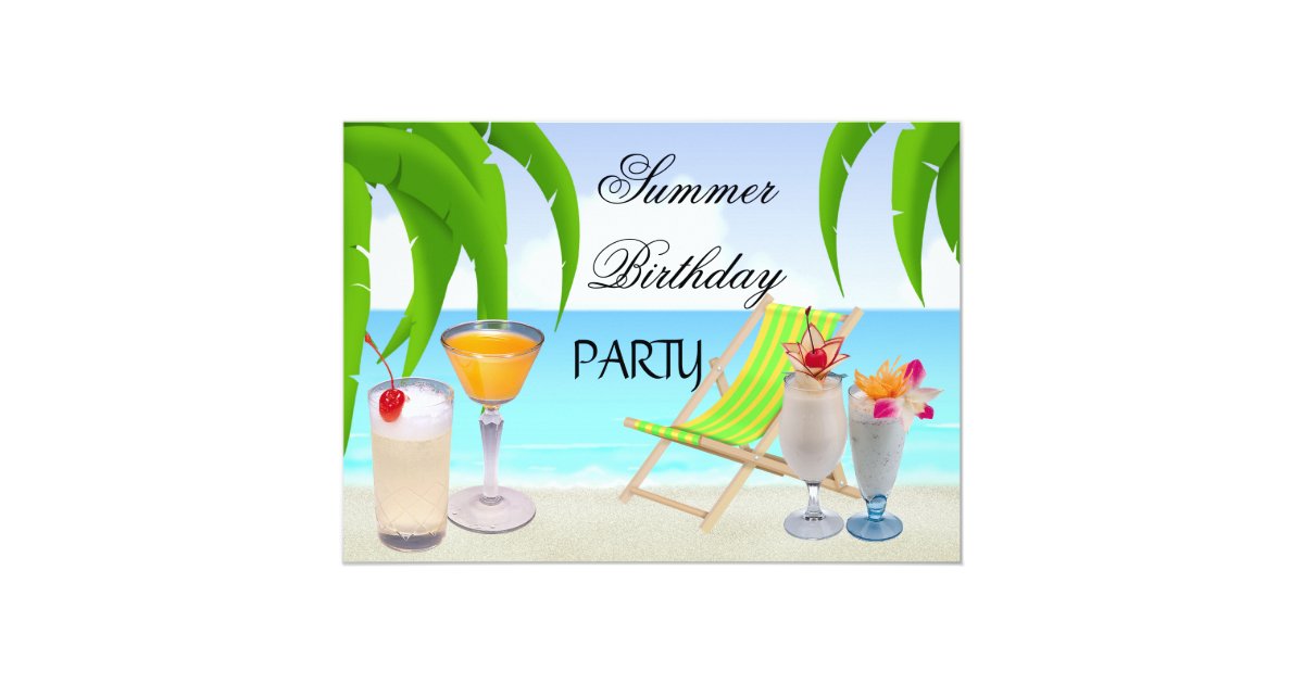 Summer Birthday Party Cocktails Tropical Beach Card Zazzle