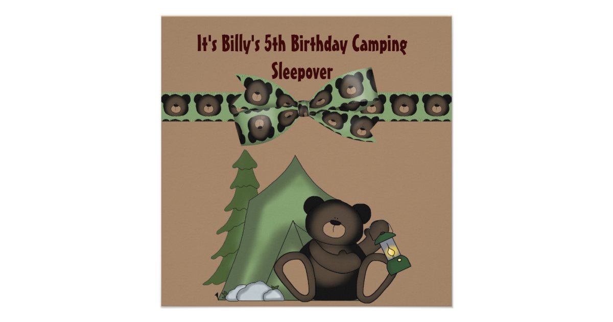 Teddy Bear Birthday Camp Sleepover Personalized Invite