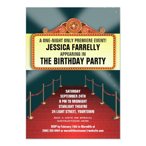 Theatre Marquee Party 5x7 Paper Invitation Card | Zazzle Theatre Marquee Party 5x7 Paper Invitation Card | Zazzle