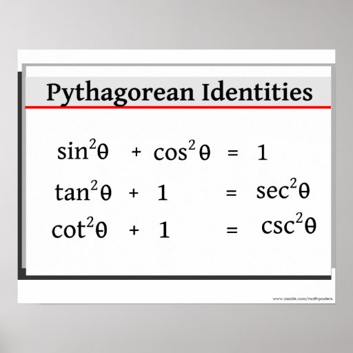 Trigonometry Poster: Pythagorean Identities Poster | Zazzle Trigonometry Poster: Pythagorean Identities Poster | Zazzle