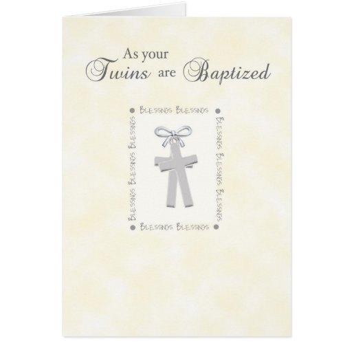 Twins Baptism Card On Yellow With 2 Crosses Zazzle
