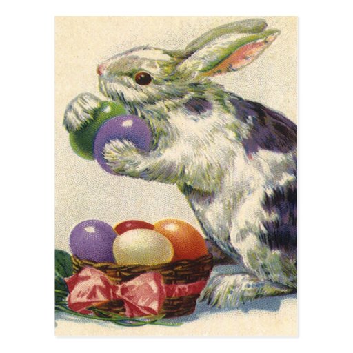 Vintage Easter Victorian Bunny With Eggs Postcard