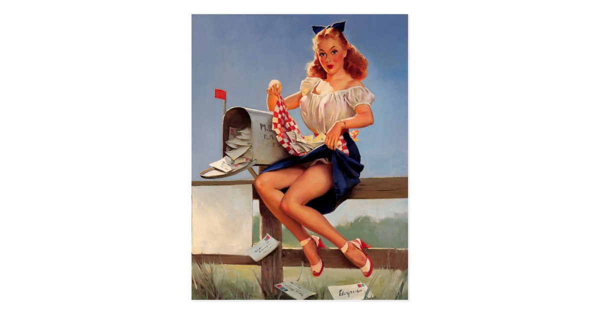 Vintage Retro Gil Elvgren Mail Box Pinup Girl Postcard Zazzle