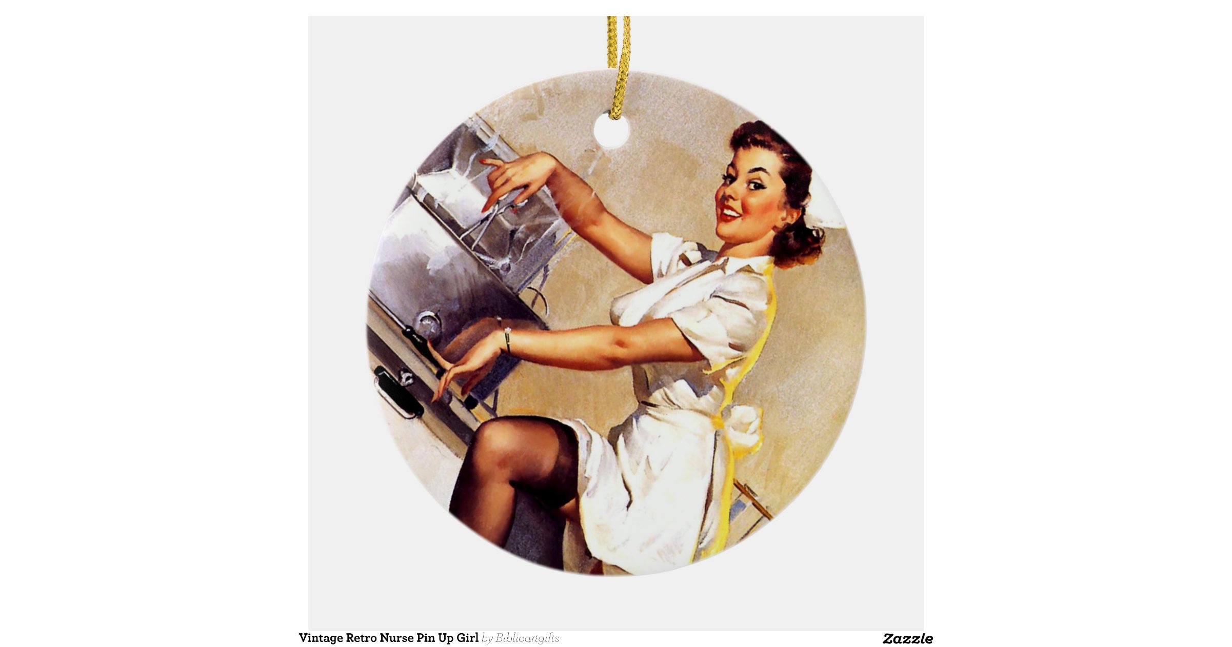 Vintage Retro Gil Elvgren Nurse Pin Up Girl Double Sided Ceramic Round