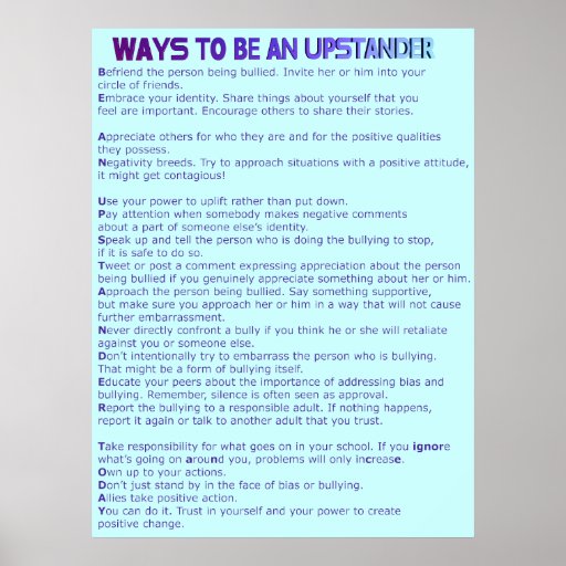 Ways To Be An Upstander Poster Zazzle