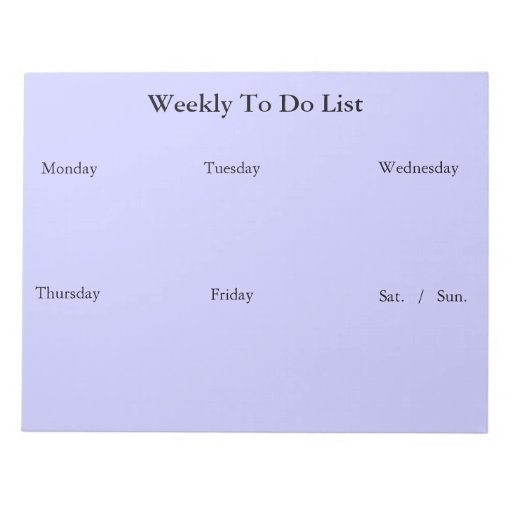 Weekly To Do List Notepad Zazzle