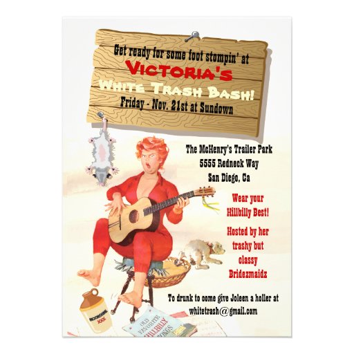 Personalized White Trash Invitations CustomInvitations4U