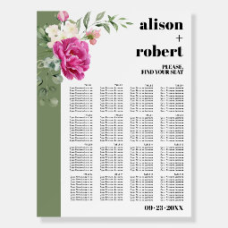Βranch pink rose flowers wedding seating chart foam board | Zazzle