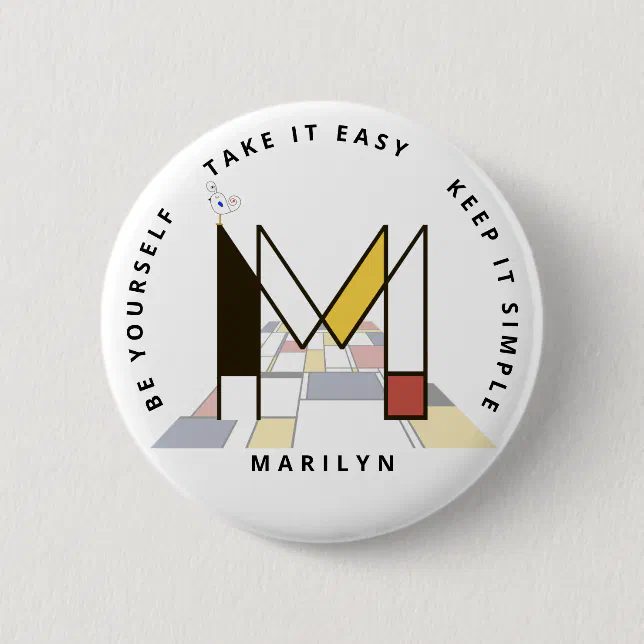 Сaptivating Neoplasticism Art Monogram. Letter M Button | Zazzle