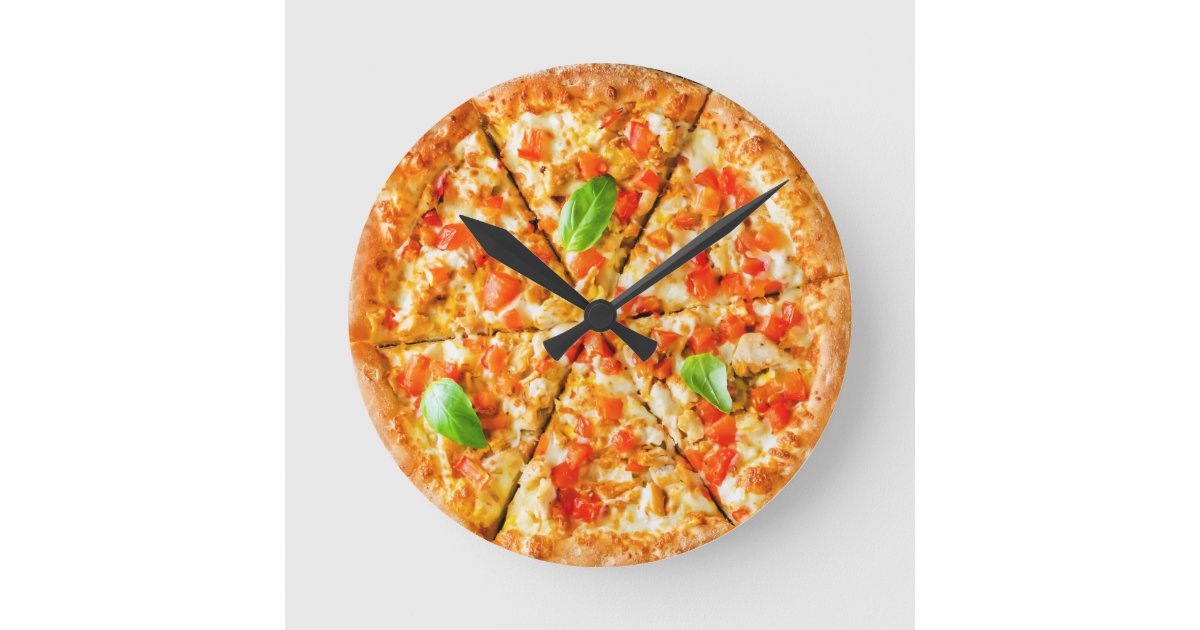 ピザ 壁掛け時計 pizza Wall clock | Zazzle