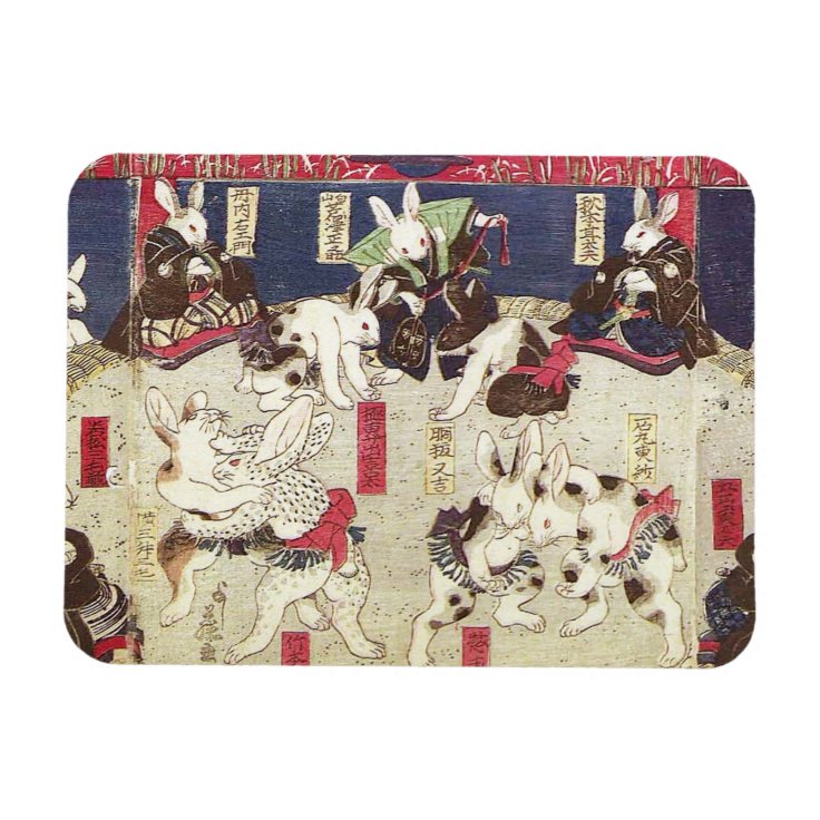 兎の相撲, 芳藤 Sumo Rabbits, Yoshifuji, Ukiyo-e Magnet | Zazzle