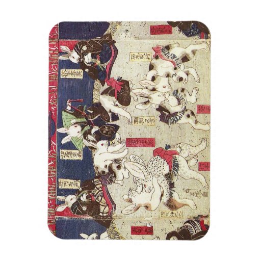 兎の相撲, 芳藤 Sumo Rabbits, Yoshifuji, Ukiyo-e Magnet | Zazzle