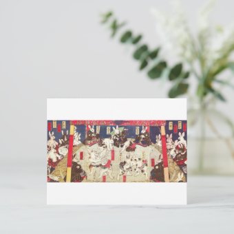 兎の相撲, 芳藤 Sumo Rabbits, Yoshifuji, Ukiyo-e Postcard | Zazzle