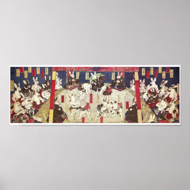 兎の相撲, 芳藤 Sumo Rabbits, Yoshifuji, Ukiyo-e Poster | Zazzle