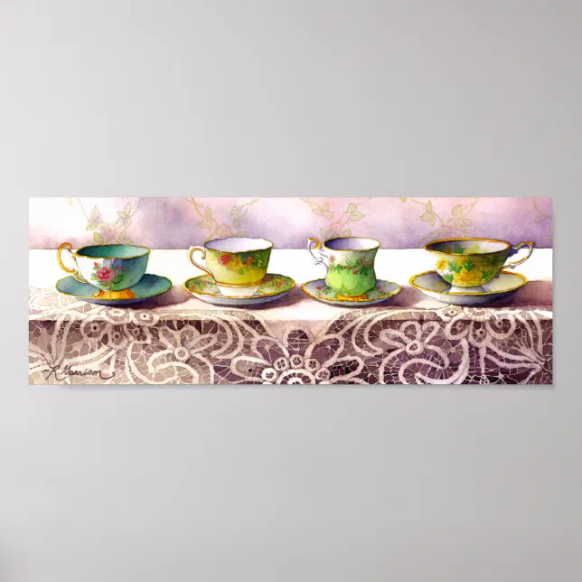 0001 Row of Teacups Art Print | Zazzle