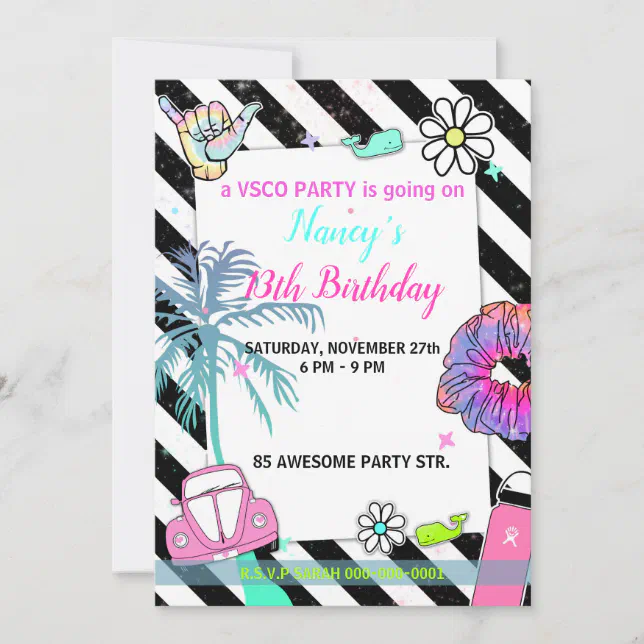 001 Teenager girl's party vsco trend themed Invitation | Zazzle