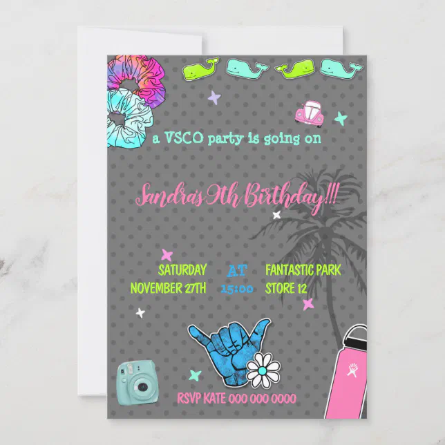 004 Teenager girl's party vsco trend themed Invitation | Zazzle