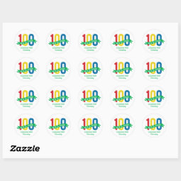 100 days of school fun colorful customized classic round sticker | Zazzle