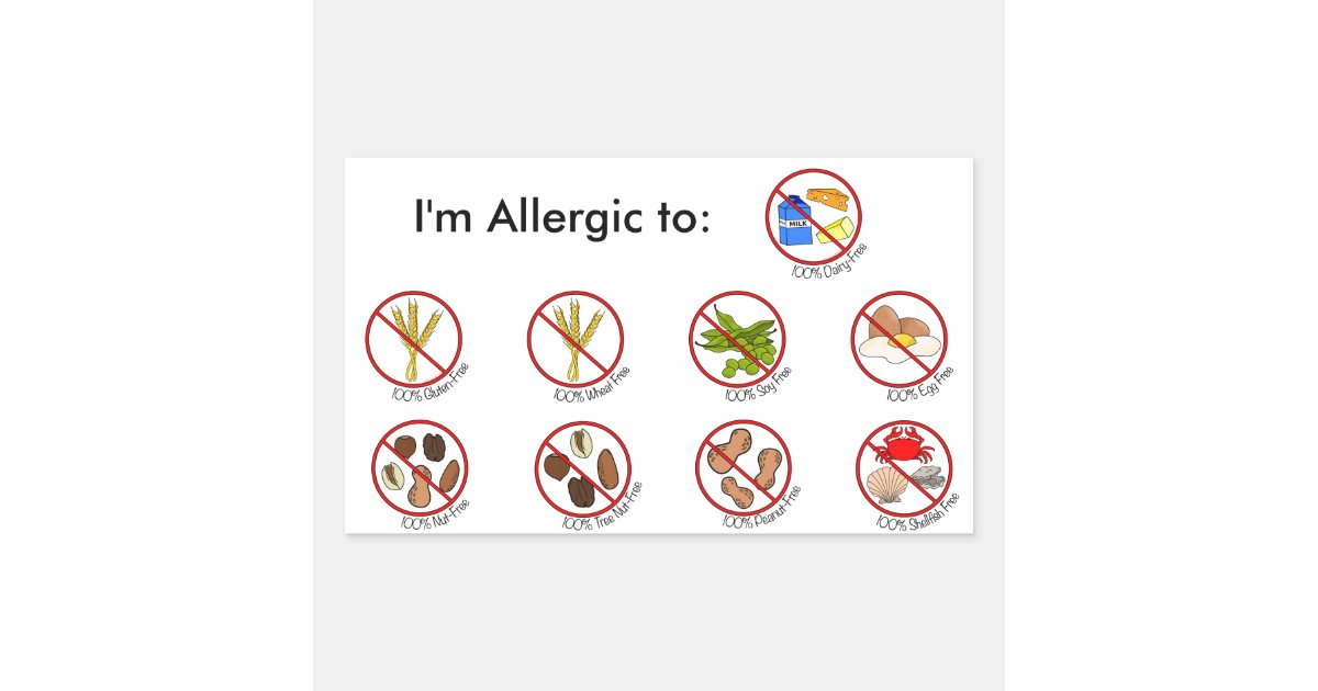 100% Food Allergy Free- Choose Your Allergy Rectangular Sticker | Zazzle