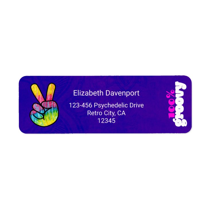 100% Groovy Rainbow Hand Peace Sign Label | Zazzle