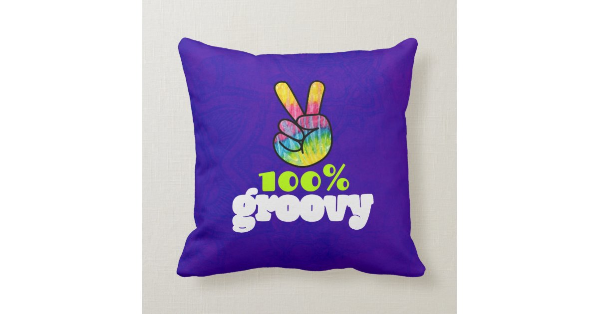 100% Groovy Rainbow Hand Peace Sign Throw Pillow | Zazzle.com
