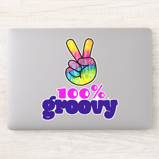 100% Groovy with Rainbow Hand Peace Sign Sticker | Zazzle.com