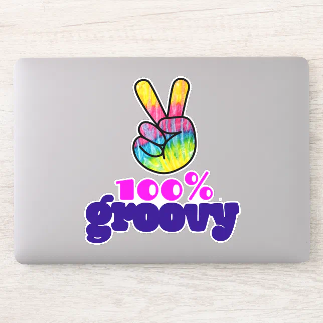 100% Groovy with Rainbow Hand Peace Sign Sticker | Zazzle