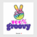100% Groovy with Rainbow Hand Peace Sign Sticker | Zazzle