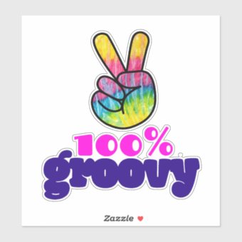 100% Groovy with Rainbow Hand Peace Sign Sticker | Zazzle