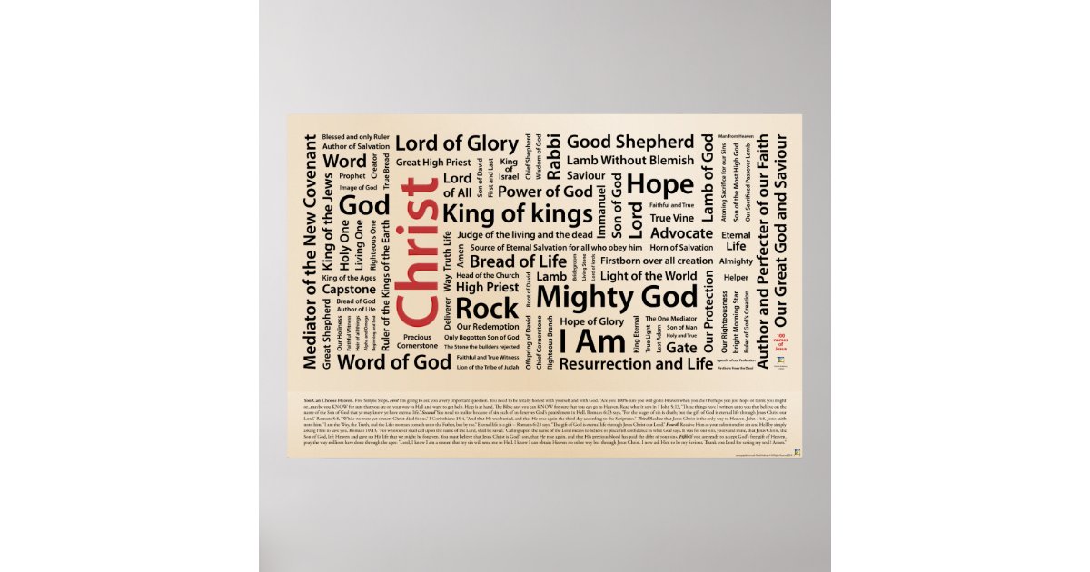 100 names of Jesus English Spelling Poster | Zazzle