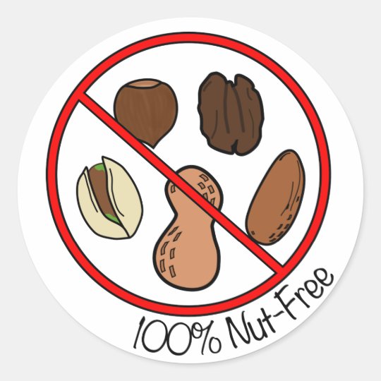 100% Nut Free (Tree nuts & Peanuts) Classic Round Sticker | Zazzle.com