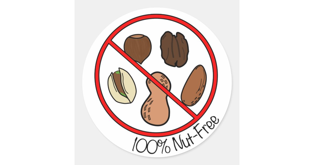 100% Nut Free (Tree nuts & Peanuts) Classic Round Sticker | Zazzle