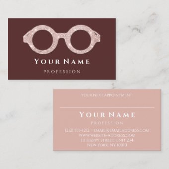100 Optician Rose Eye Care Optic Fashion Glasses Business Card | Zazzle