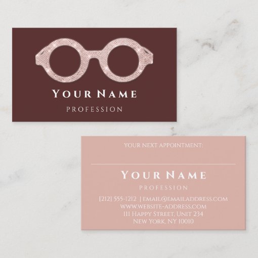 100 Optician Rose Eye Care Optic Fashion Glasses Business Card | Zazzle