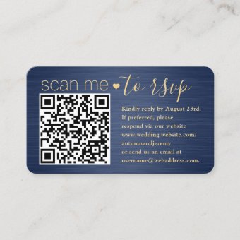 100 Pack Scan Me QR RSVP Blue and Gold Wedding Business Card | Zazzle