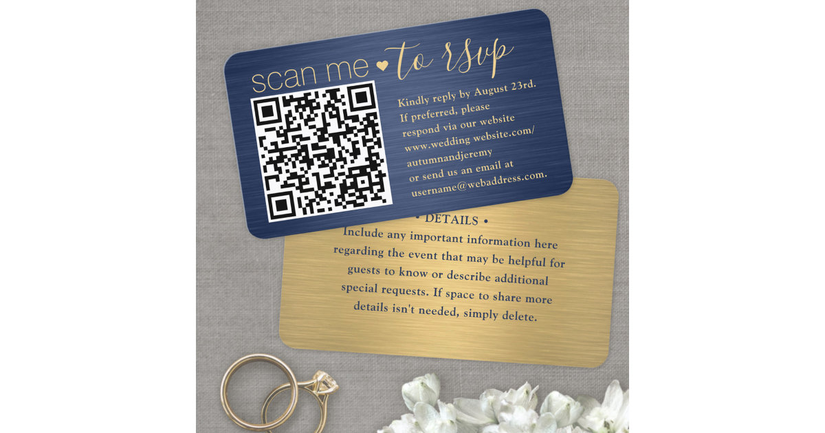100 Pack Scan Me QR RSVP Blue and Gold Wedding Business Card | Zazzle