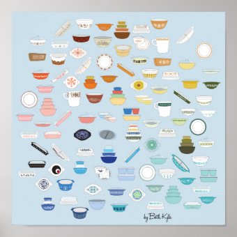 100 Pieces of Pyrex - Light Blue Poster | Zazzle