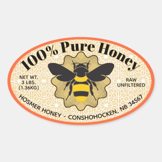 100% Pure Honey Jar Oval Sticker | Zazzle.com